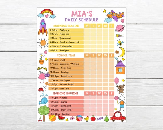KIDS EDITABLE Daily schedule chart PERSONALISE save and print instantly ...
