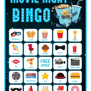Party Game Printables Movie Night Party Game Movie Party Bingo Game ...