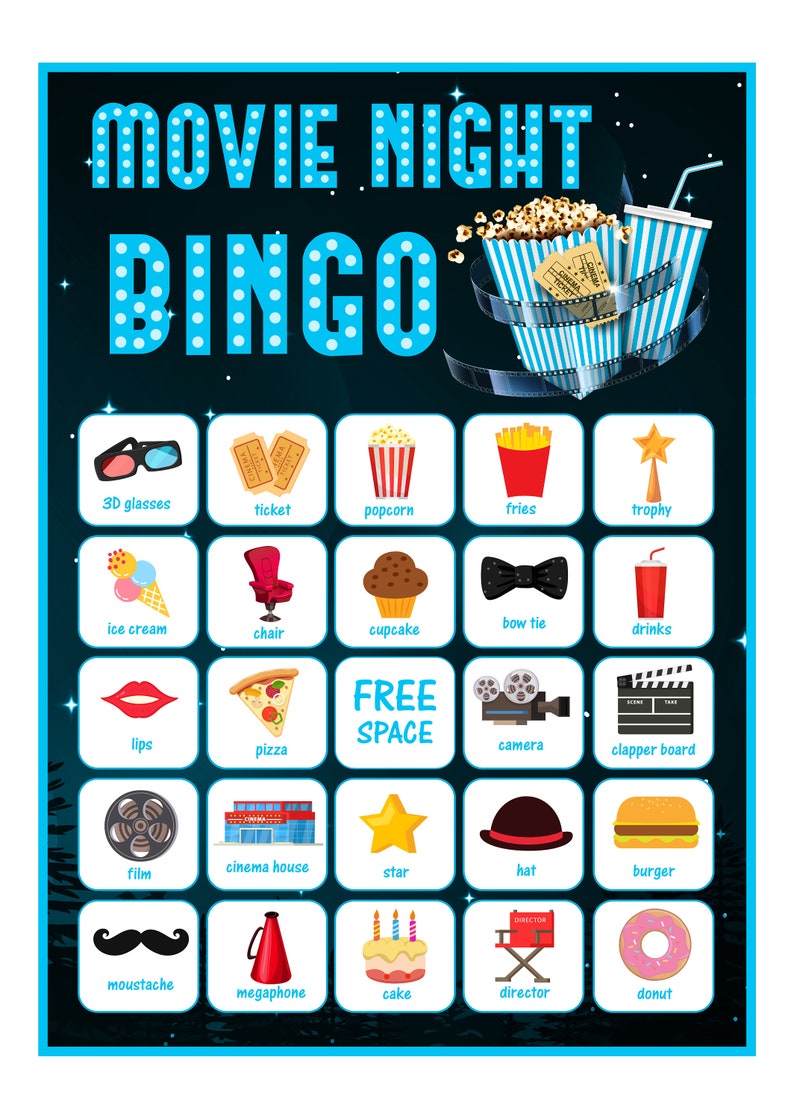 Movie Night Games Movie Night BINGO GAME Printable Bingo | Etsy