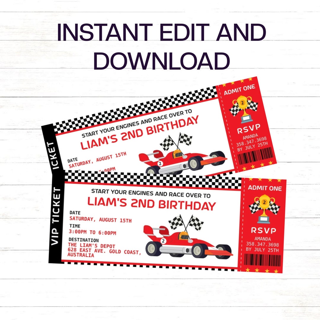 Race Car Birthday Invitation Boys Race Car Ticket Birthday Invitation ...