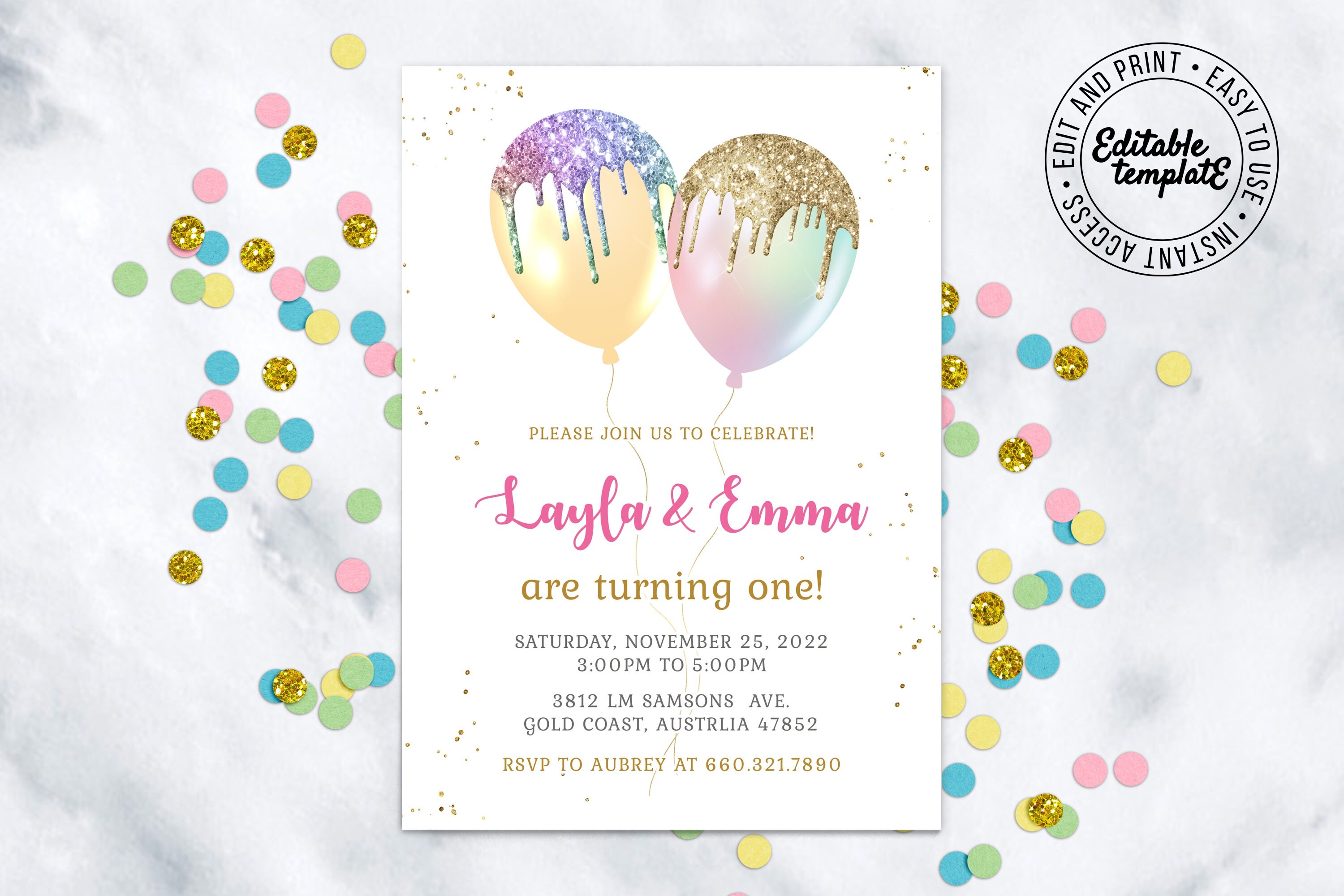 Editable Twins Birthday Invitation Twins Party Invitation You - Etsy