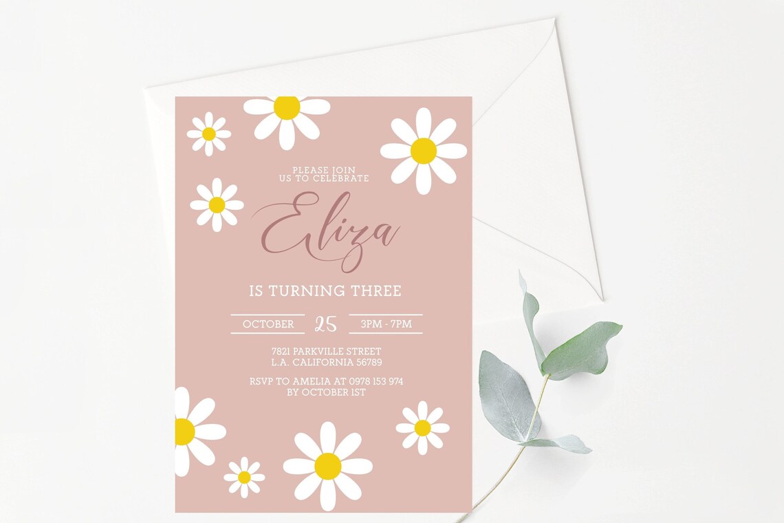 Editable Daisy Birthday Party Invitation Boho Daisy Birthday Invite ...