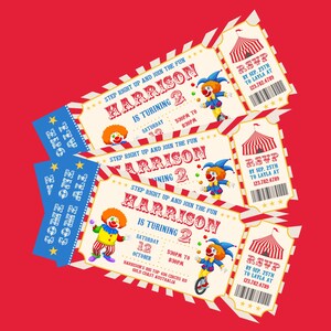 Clowns Birthday Ticket Invitation Boys Carnival Ticket Template ...