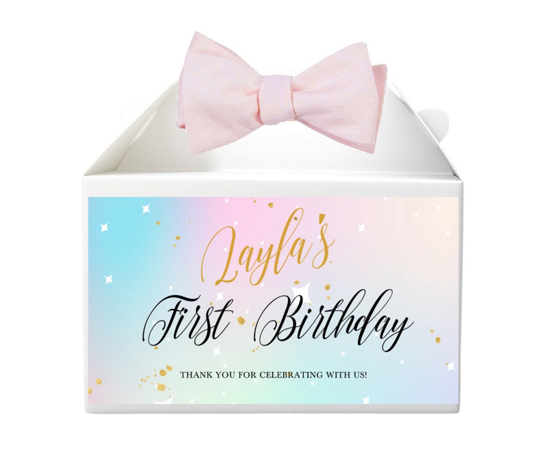 Editable Rainbow Pastel Birthday Gable Gift Box Label Rainbow Pastel ...