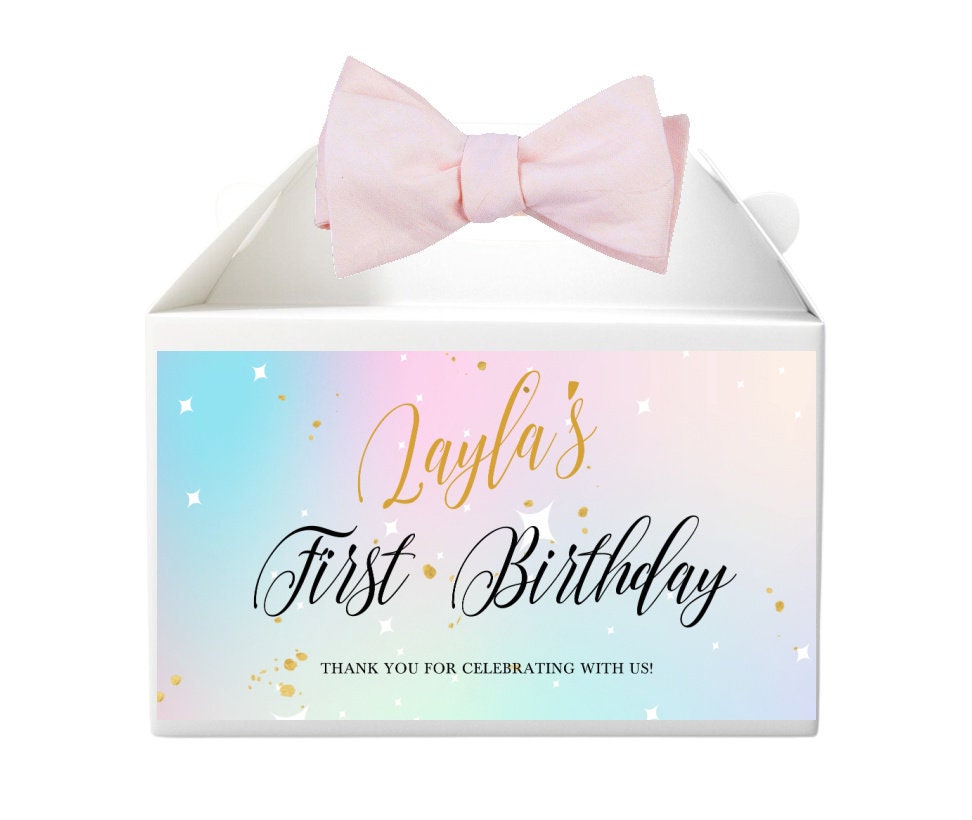 Editable Rainbow Pastel Birthday Gable Gift Box Label Rainbow Pastel ...