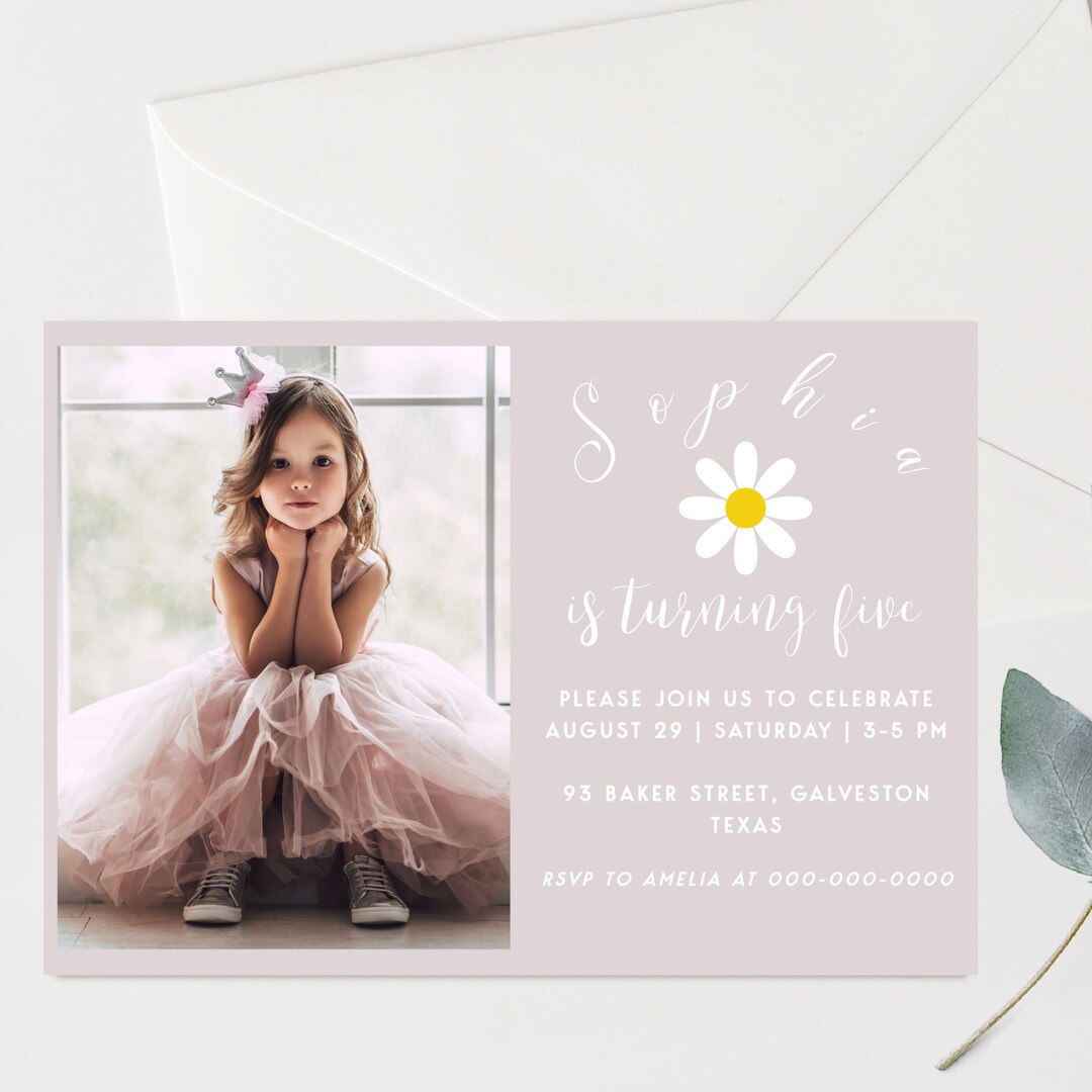 Daisy Photo Birthday Invitation + Thank You Text Editable Blush Pink ...