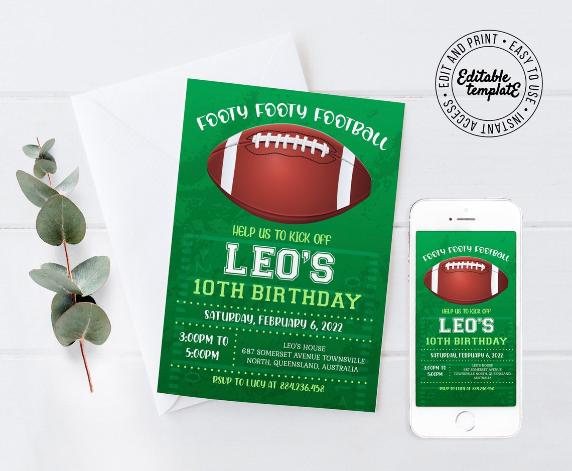 FOOTY BIRTHDAY Party Invitation Template FOOTBALL Birthday | Etsy