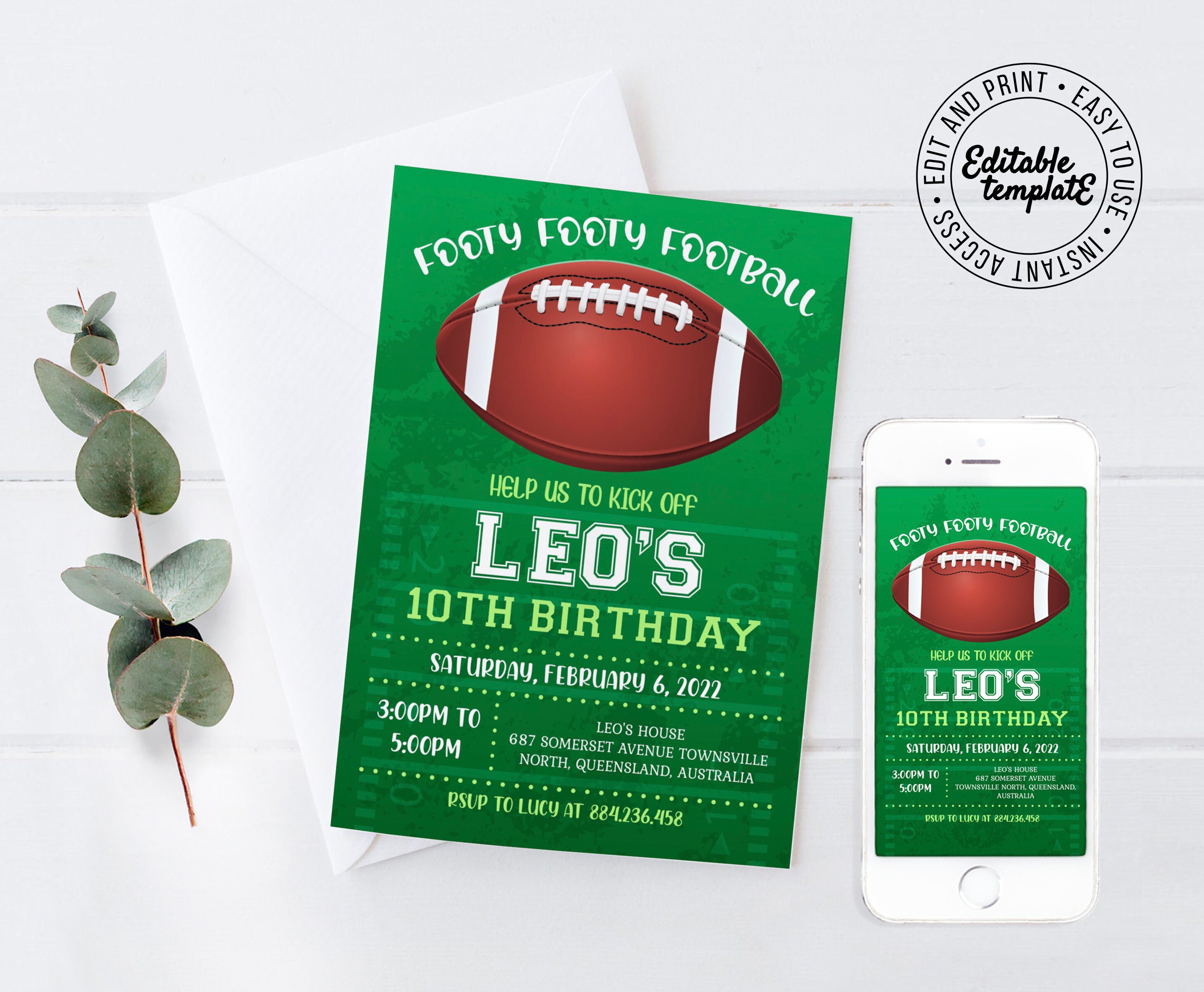 FOOTY BIRTHDAY Party Invitation Template FOOTBALL Birthday | Etsy