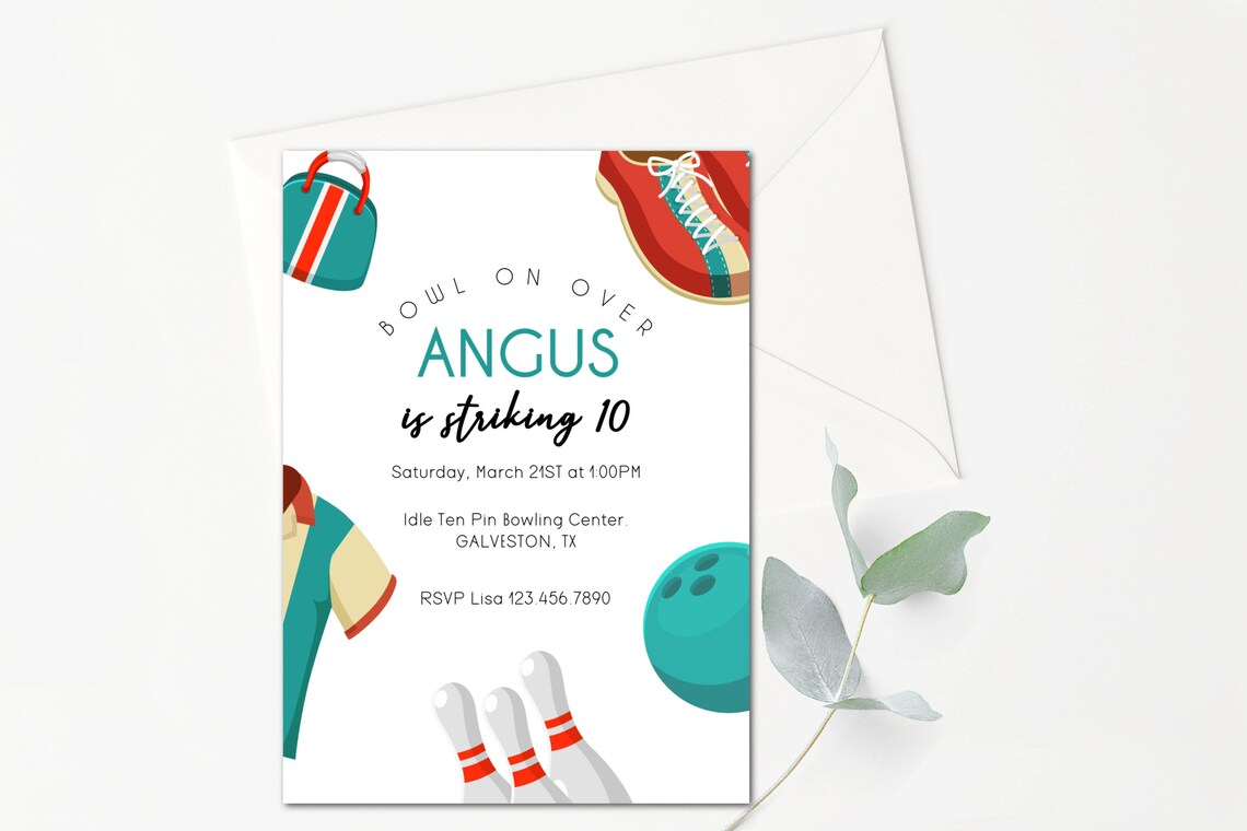 Editable Bowling Birthday Party Invitation Ten Pin Bowling Birthday ...