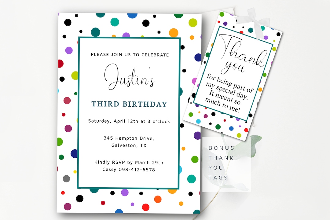 Confetti Birthday Invitation Colored Dots Invitation Editable Spots ...