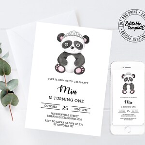 Editable Panda Birthday Invitations X 2 Panda Party Invitation You Can ...