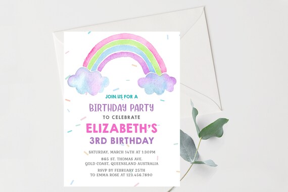 Editable Rainbow Invitation, Rainbow birthday party Invitation that you ...