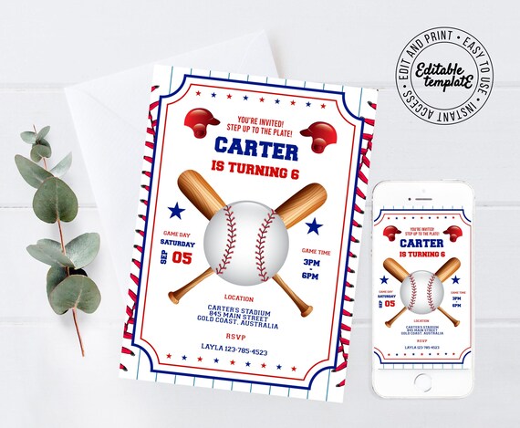 Editable Baseball Invitation, Editable Baseball Birthday Party ...