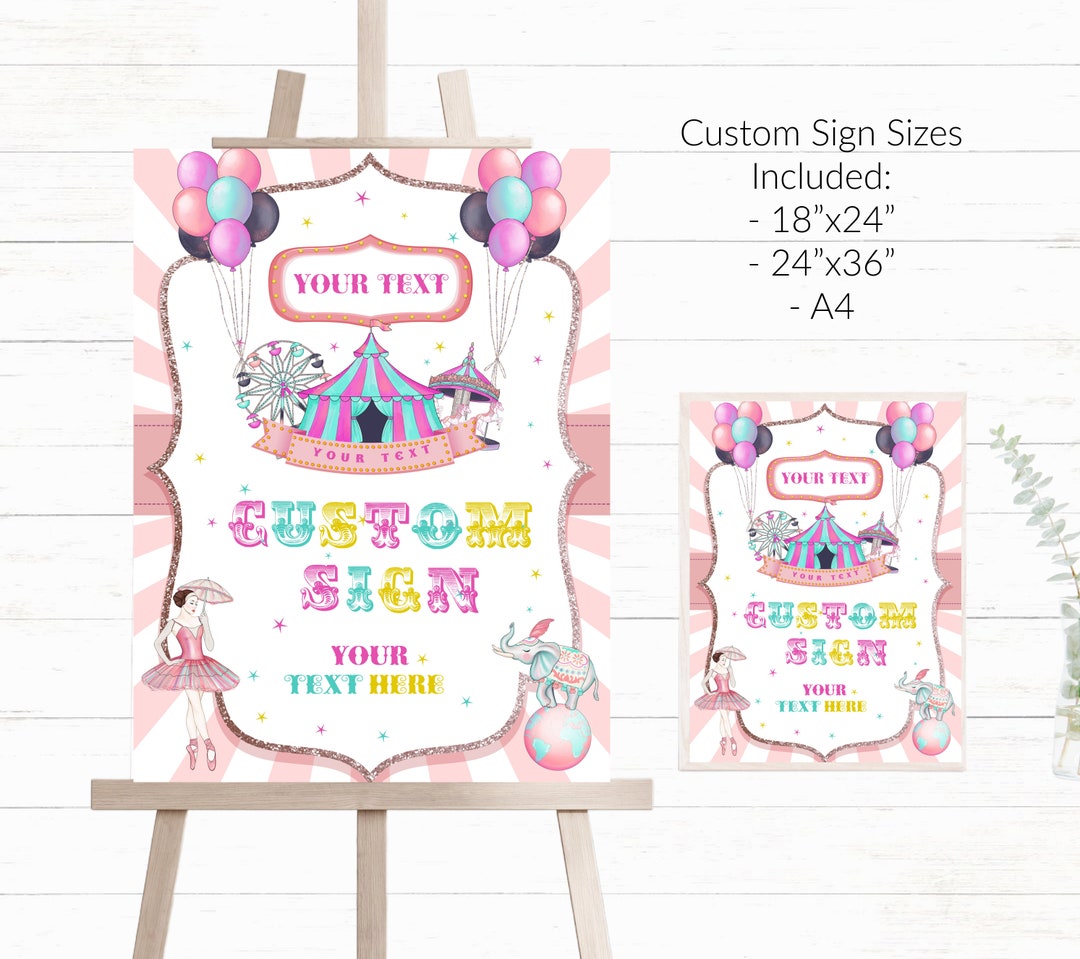 Editable Circus Birthday Custom Sign Circus Themed Party Sign Carnival ...