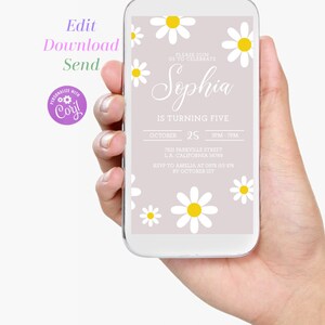 Editable Daisy Invitation Pink Daisy Birthday Invitation Daisy Birthday ...