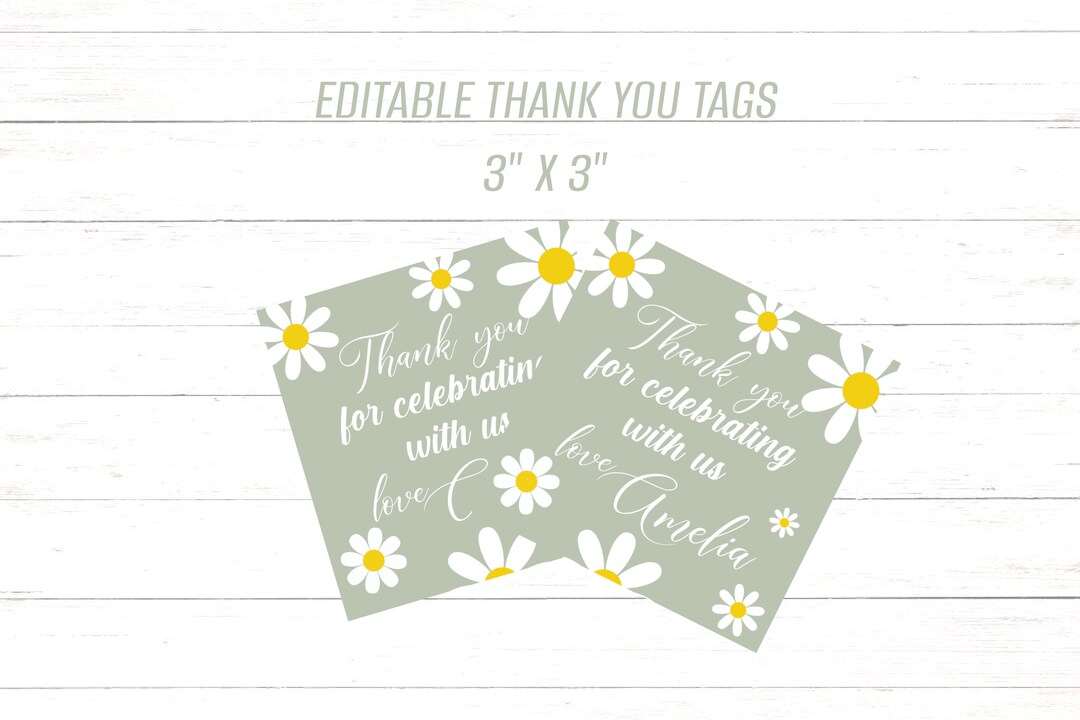 Editable Daisy Birthday Gift Tags, Daisy Olive Favor Cards, Editable ...