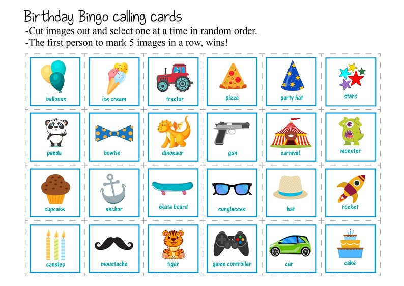 Boys BINGO Game Blue BINGO Printable Bingo Game Easy 5 in a - Etsy