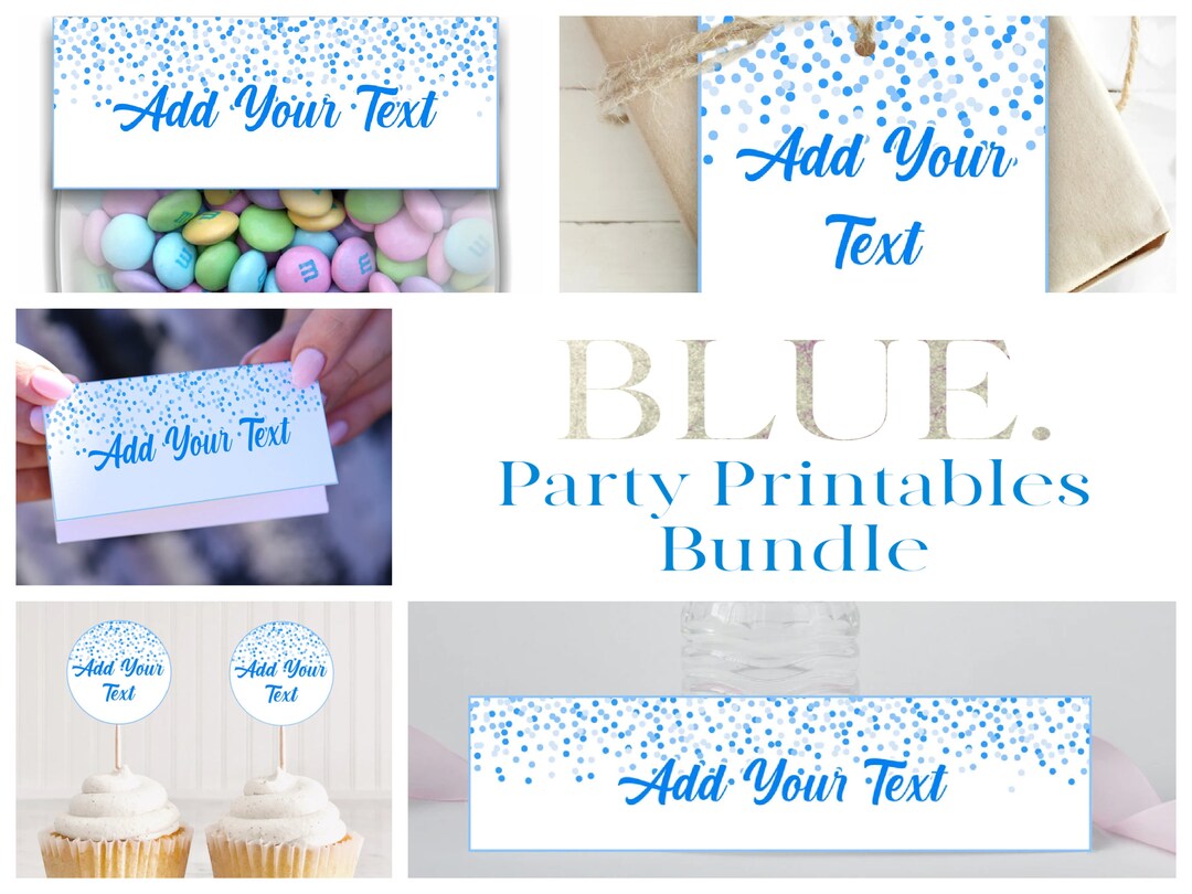 Blue Party Printables Editable Blue Confetti Gift Tags Blue Dots ...
