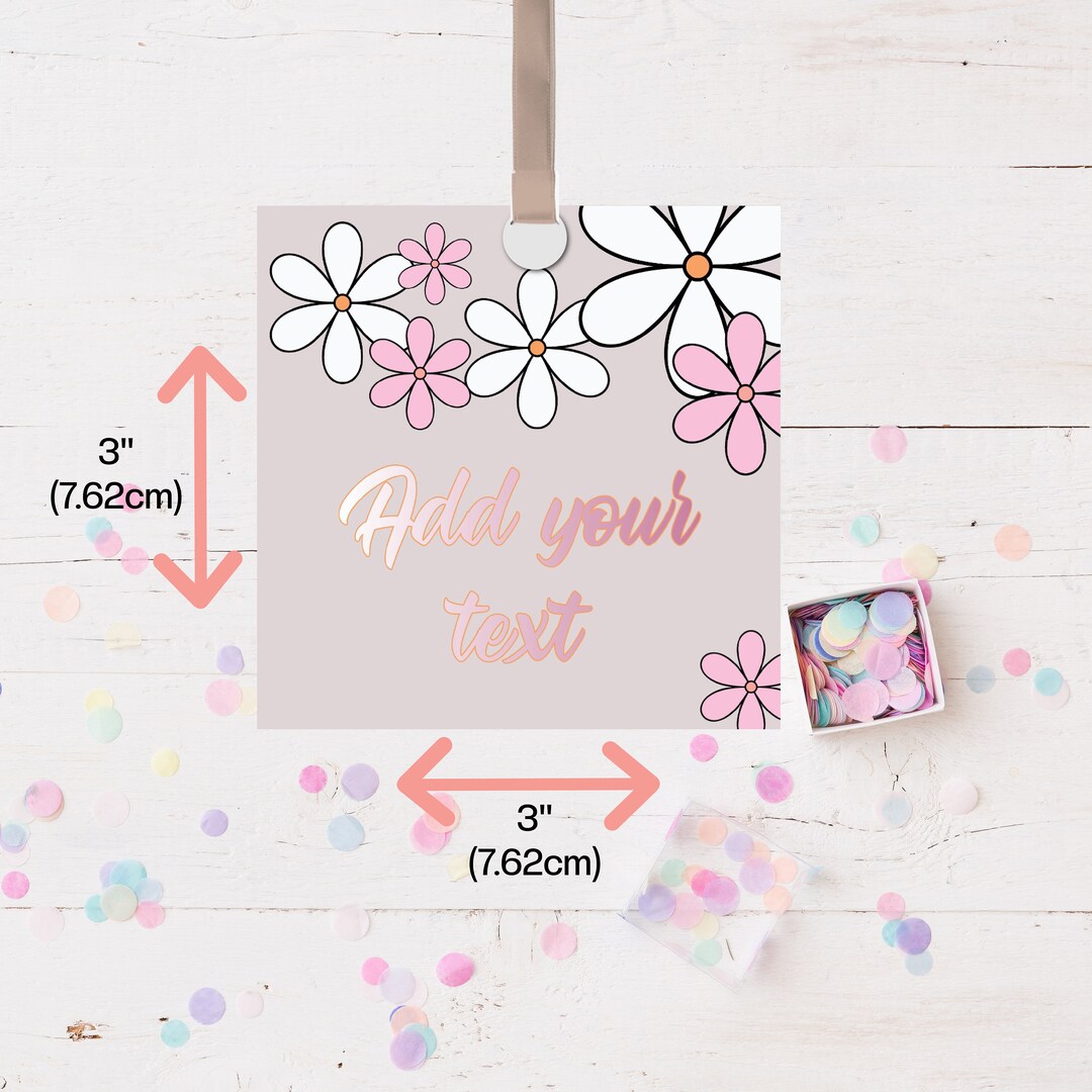 Editable Pink Daisy Gift Tags Editable in Corjl. Pink Retro Daisy Favor ...