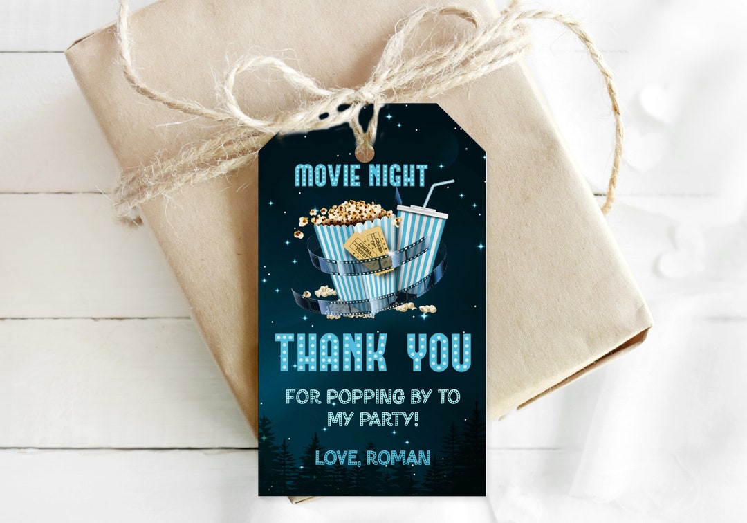 Movie Night Party Thank You Tags Movie Night Favor Cards Personalized ...