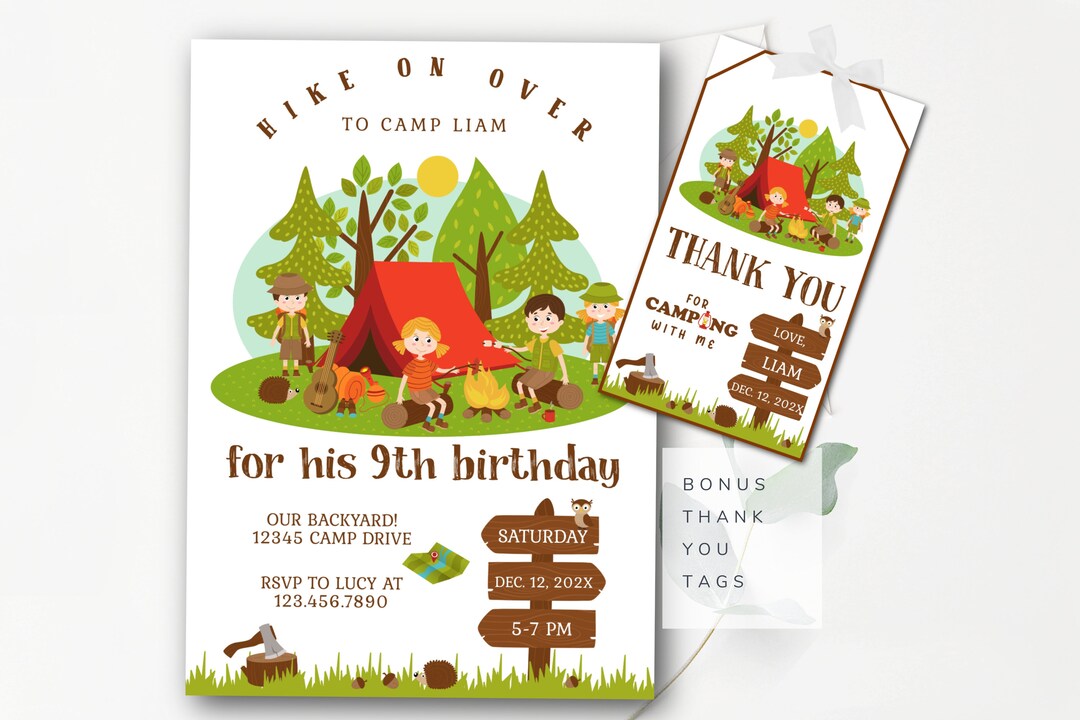 Editable Camping Birthday Invitation Camping Party Invitation Backyard ...