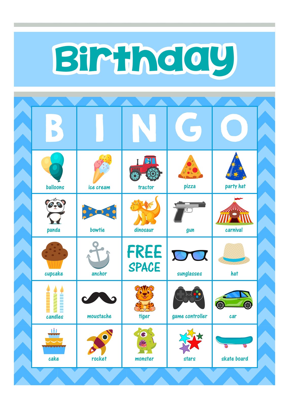 Boys BINGO Game Blue BINGO Printable Bingo Game Easy 5 in a - Etsy