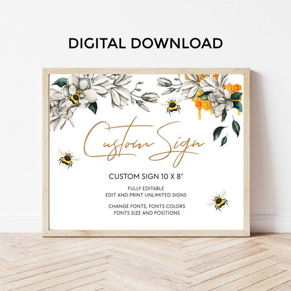 EDITABLE First Bee Birthday Signs x 2 sizes Bee Party Decor Party Signs ...