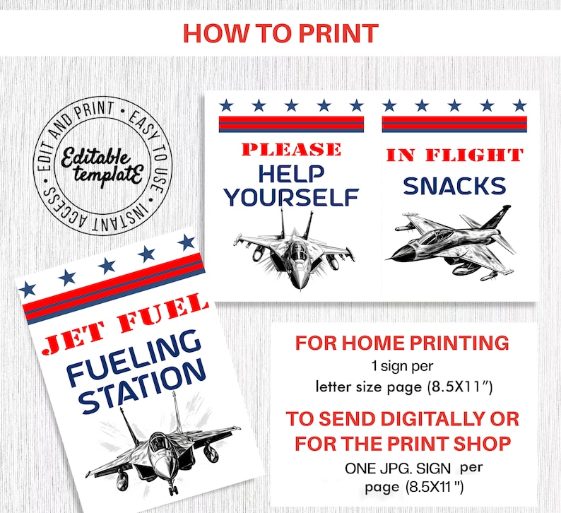 Editable Jet Fighter Birthday Signs Printable Fighter Plane Party Signs ...