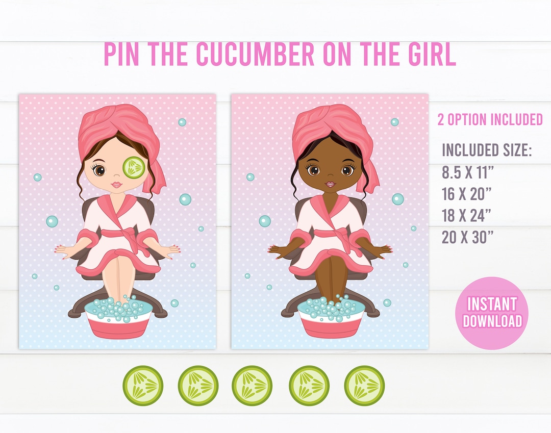 Pin the Cucumber on the Girl Game Instant Printable Pamper Party Game ...