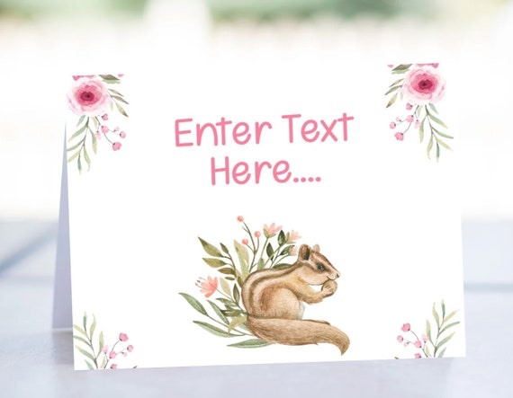 Woodland Party Food Signs x 3 Folded Pink Woodland Editable Birthday ...