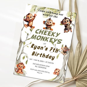 Editable Cheeky Monkey Invitation Monkey Instant Birthday Invitation ...