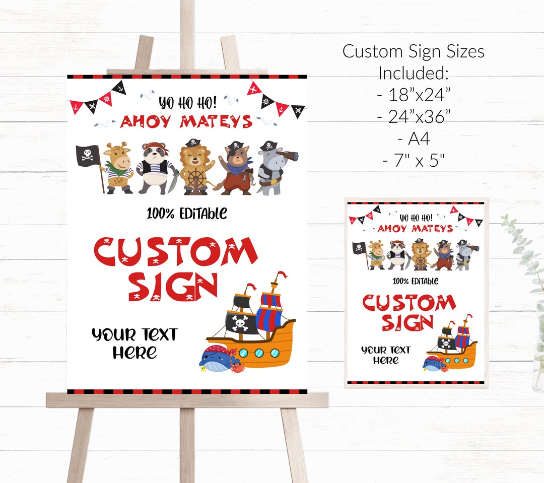 Pirate Birthday Signs Editable Custom Pirate Party Signs X 4 Sizes ...