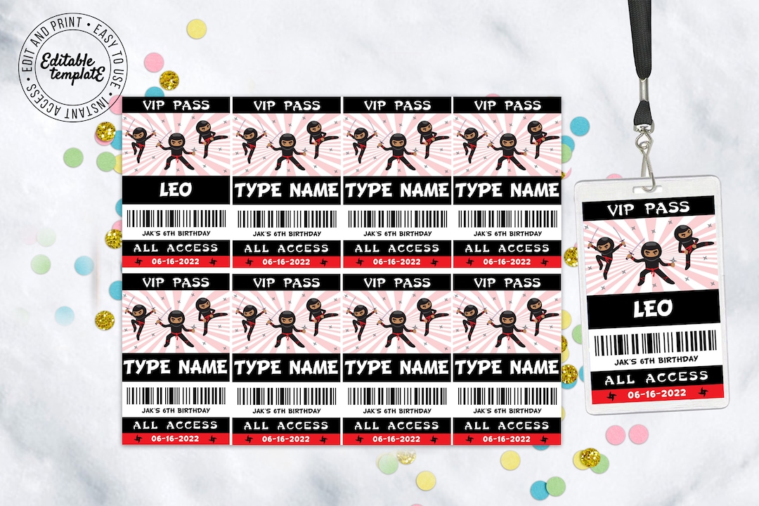 Editable Ninja ID Card Template in Medium Skin Tone Ninja Birthday ...