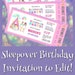 Birthday Ticket Invitation, Ticket Sleepover Birthday Invitation to ...