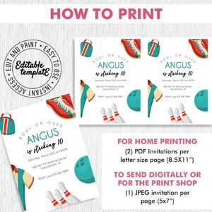 Editable Bowling Birthday Party Invitation Ten Pin Bowling Birthday ...