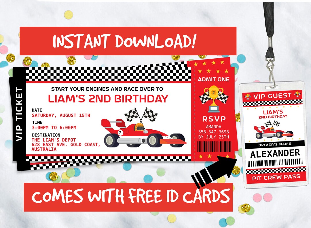 Racing Car Birthday Invitation Race Car Invitation Red Race Car Party ...
