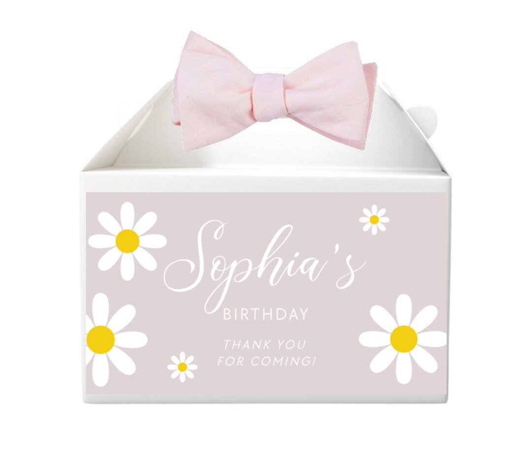 Editable Daisy Birthday Blush Gable Gift Box Label, Pink Daisy Gable ...