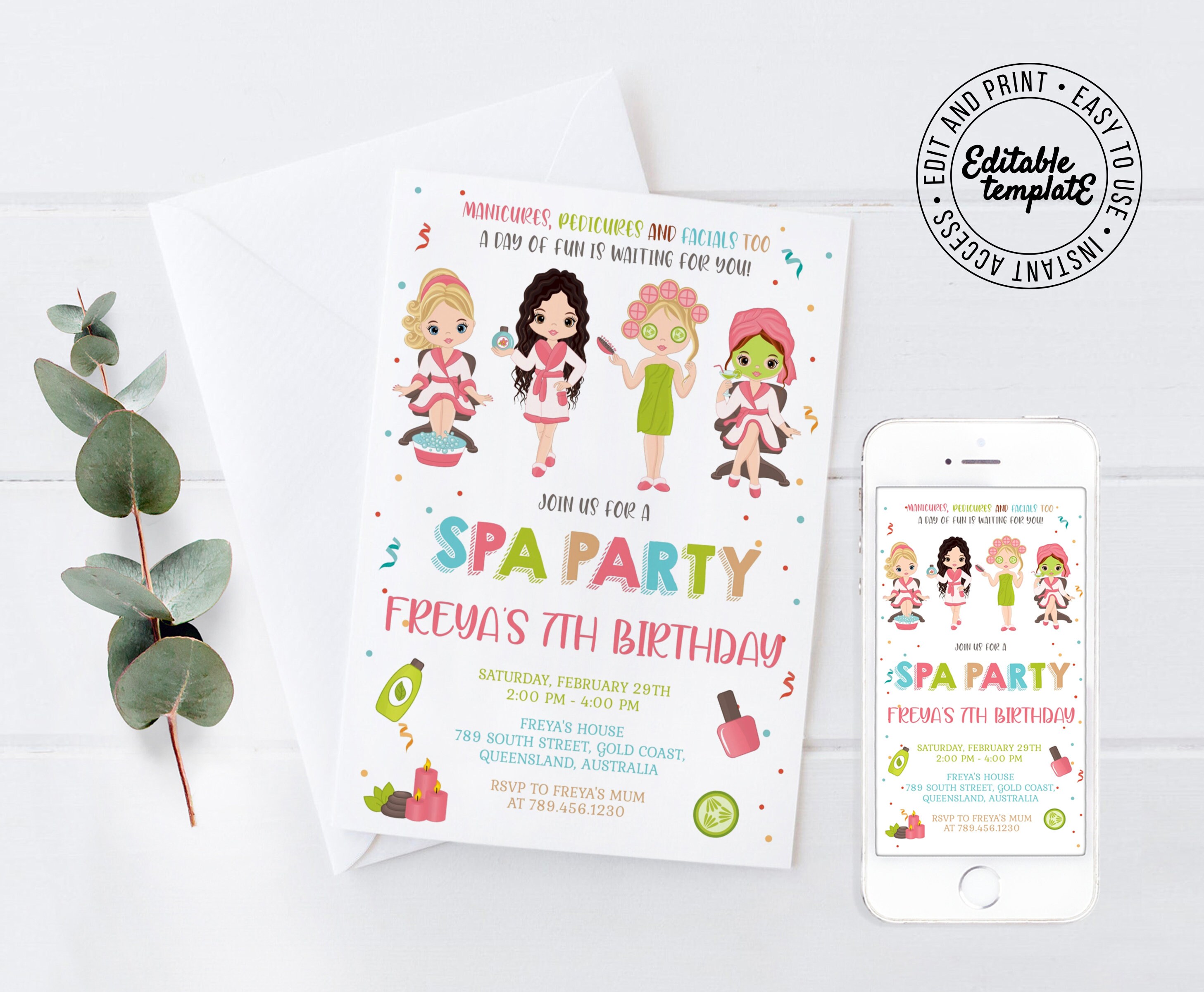 SPA party electronic Invitation you can edit yourself. Spa | Etsy