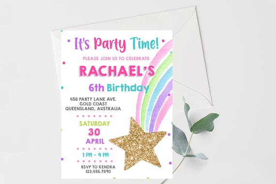 Rainbow Invitation, Rainbow birthday party Invitation that you edit and ...