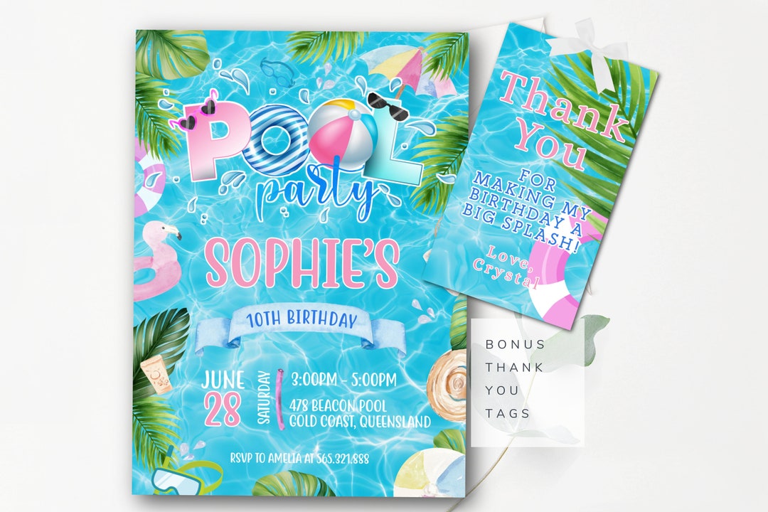 Pool Party Invitation Editable Swimming Party Swim Birthday Party ...