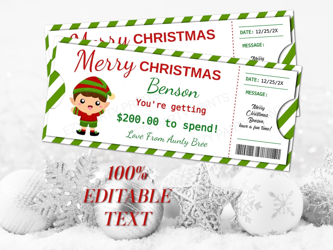 Gift Voucher Christmas Ticket Editable Voucher Printable Christmas Gift ...