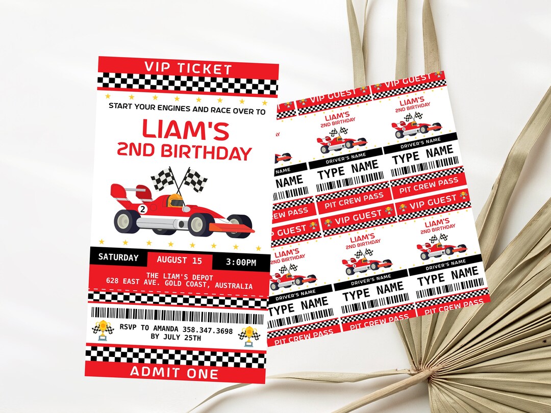 Race Car Ticket Invitation Racing ID Badges Race Invitation Red Racing ...