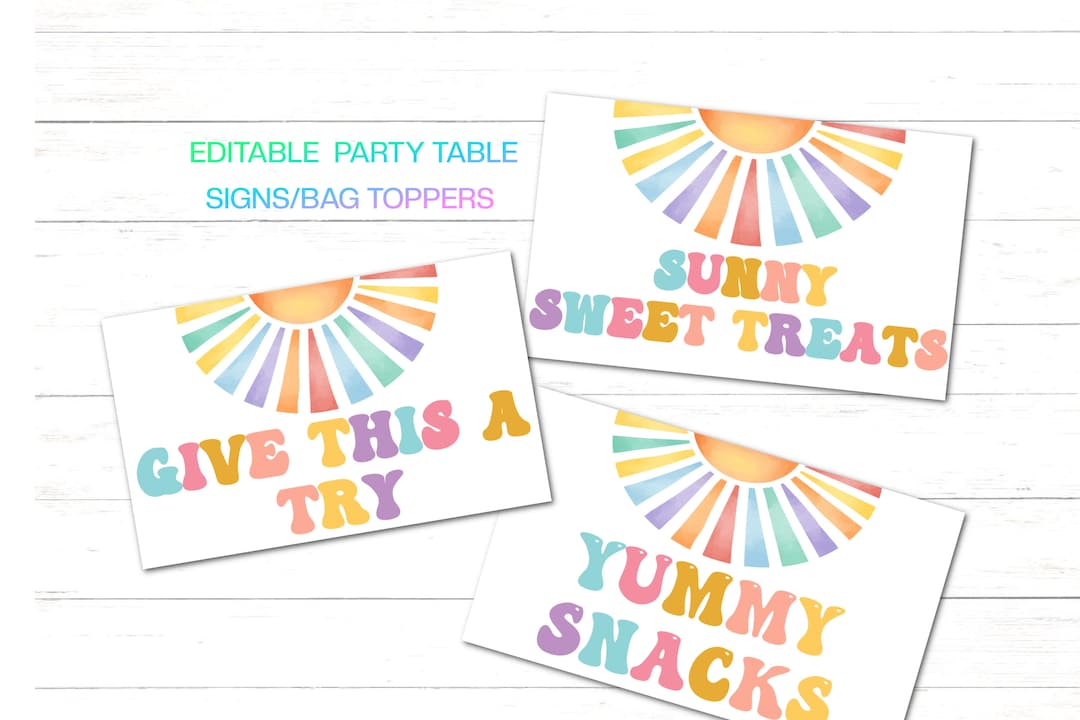 Birthday Party Food Signs X 3 Sunshine Party Table Signs Party Sun ...