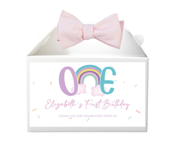 EDITABLE Rainbow Birthday Gable Gift Box Label First Birthday Label 1st ...