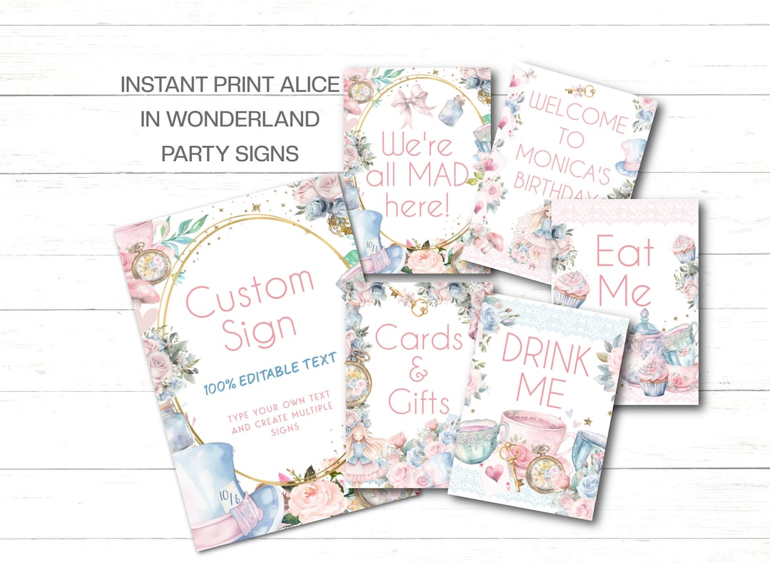 Editable Alice in Wonderland Birthday Signs Printable Alice in ...