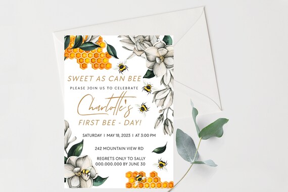 EDITABLE Bee Birthday Invitation, Bee 1st Birthday Invitation, Bee ...