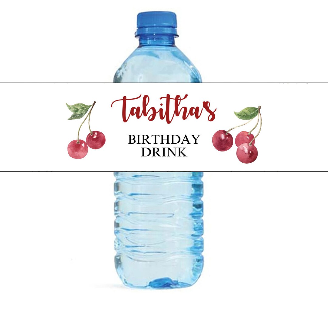 Cherries Birthday Water Bottle Labels Editable Cherry Labels Editable ...