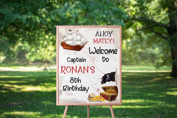 Editable pirate birthday party welcome sign, Editable Pirate welcome ...