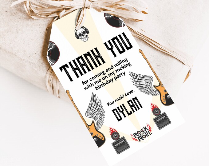 Rock N Roll Band Birthday Thank You Tags, Rock Band Favor Tags, Rock ...