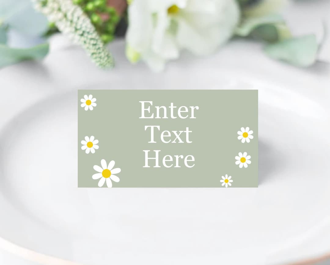 Daisy Folded Table Sign, Olive Green Daisy Birthday Party Tent Cards ...